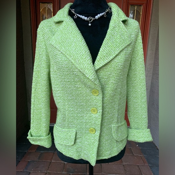Vintage | Jackets & Coats | Vintage Lime Green Tweed Womens Jacket ...